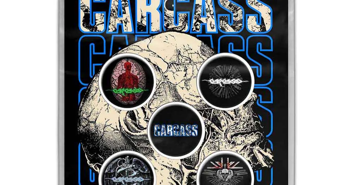 Carcass Plastic Pin Badge - Necro Head